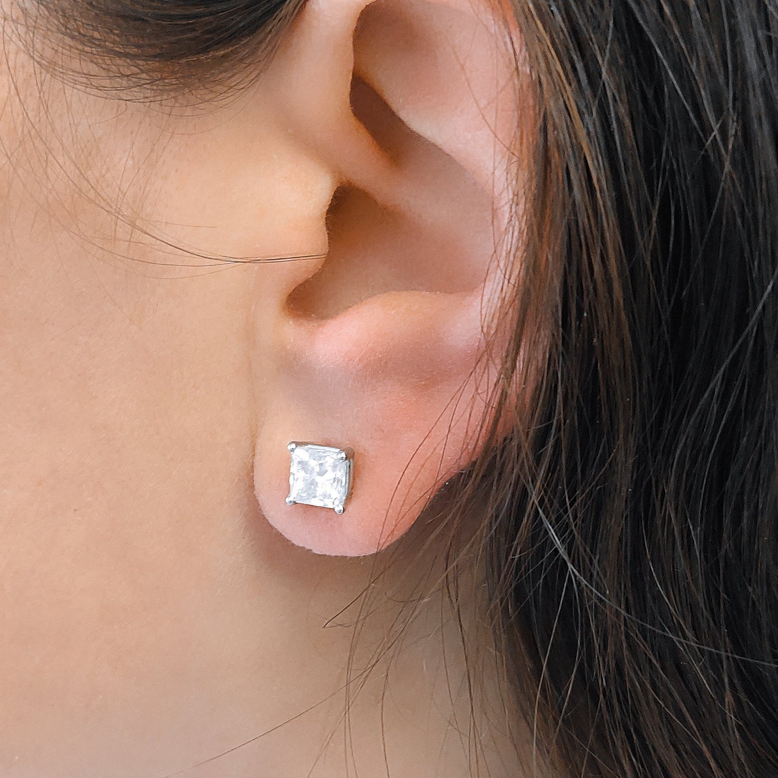 Princess Cut Stud Earrings Princess Shape Diamond Studs Dainty Stud ...