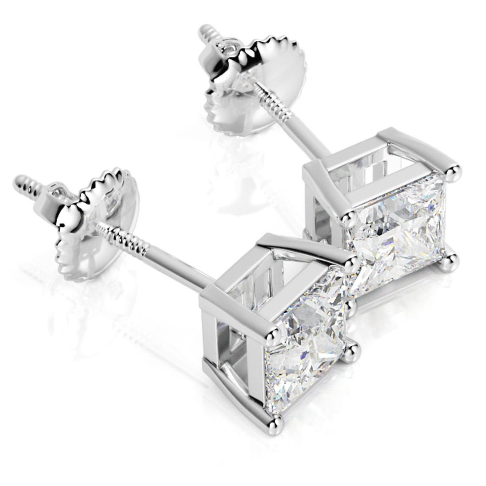 Princess Cut Stud Earrings Princess Shape Diamond Studs Dainty Stud ...