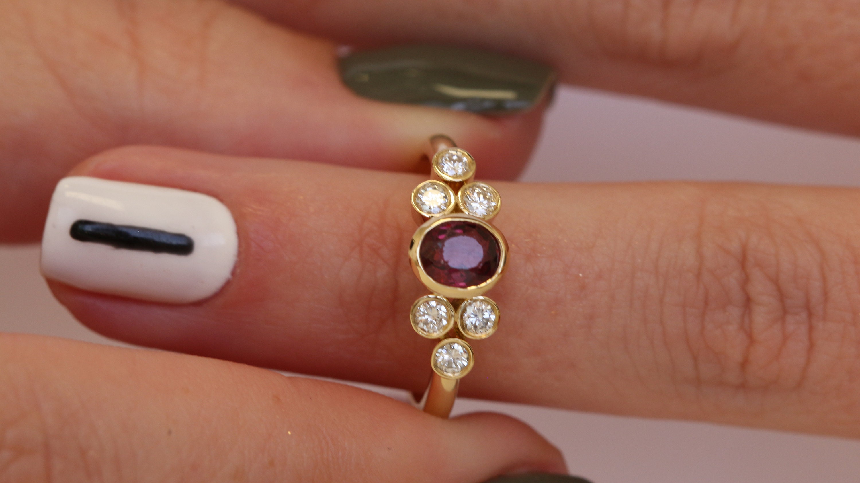 Red Ruby & Diamonds Gold Ring Oval Ruby Ring Two Gemstones | Etsy