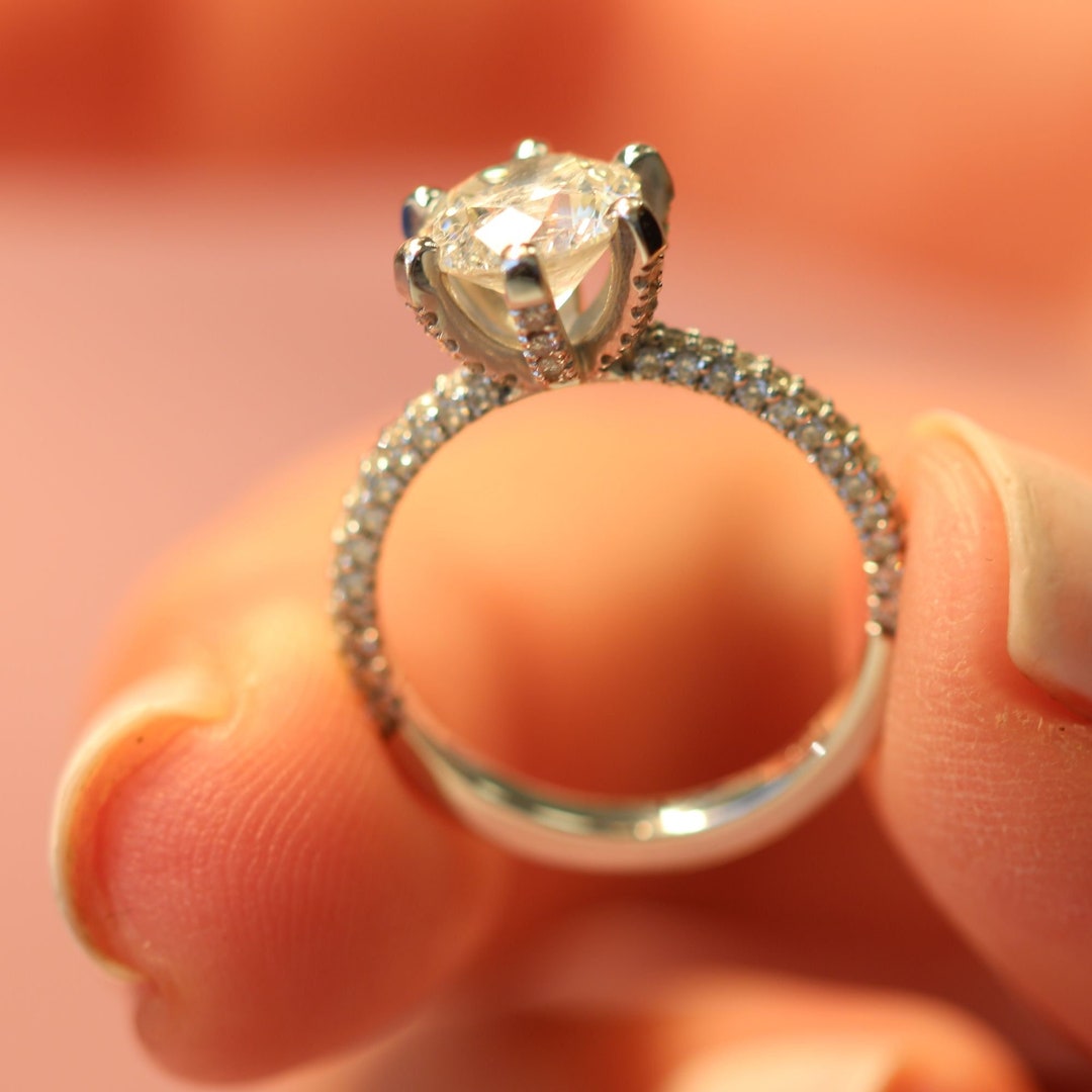 Micro Pave Engagement Ring, 3-row Micro Pave, White Gold Engagement ...