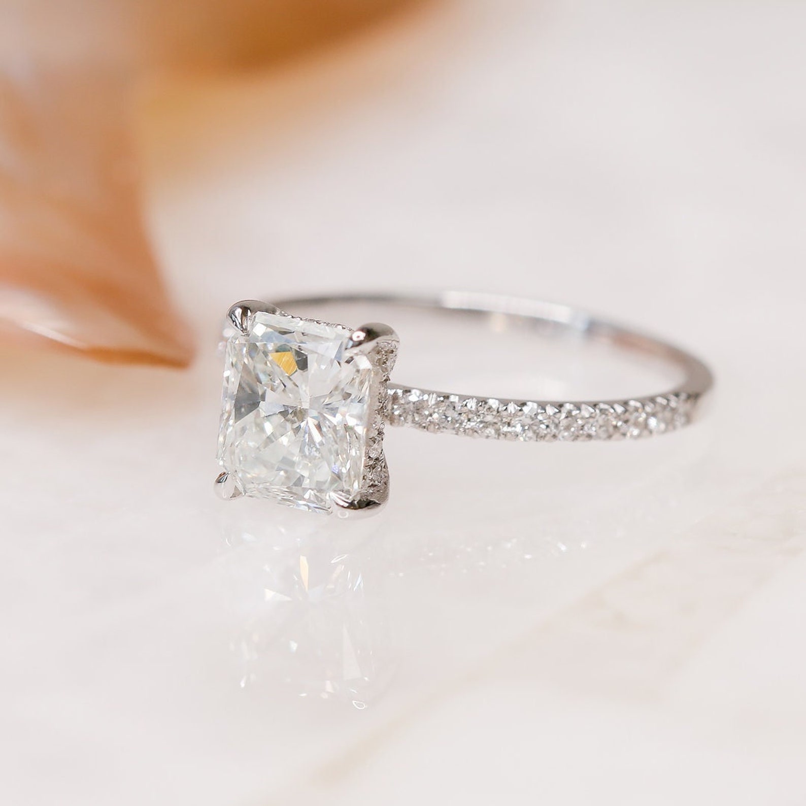Radiant Diamond Engagement Ring Radiant Cut Diamond Ring - Etsy