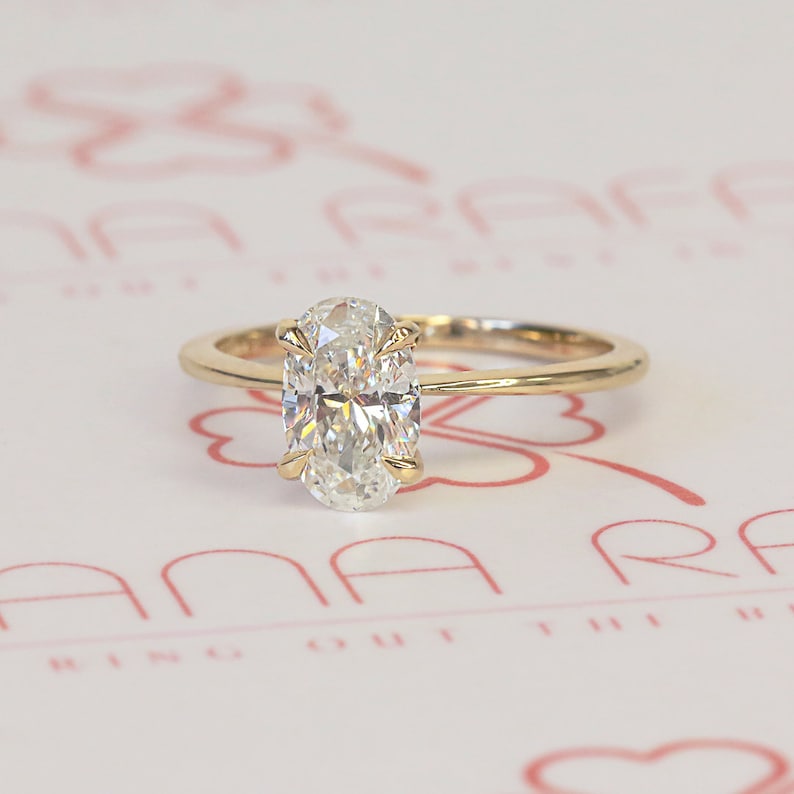 Thin Band Oval Diamond Engagement Ring Genuine Natural - Etsy