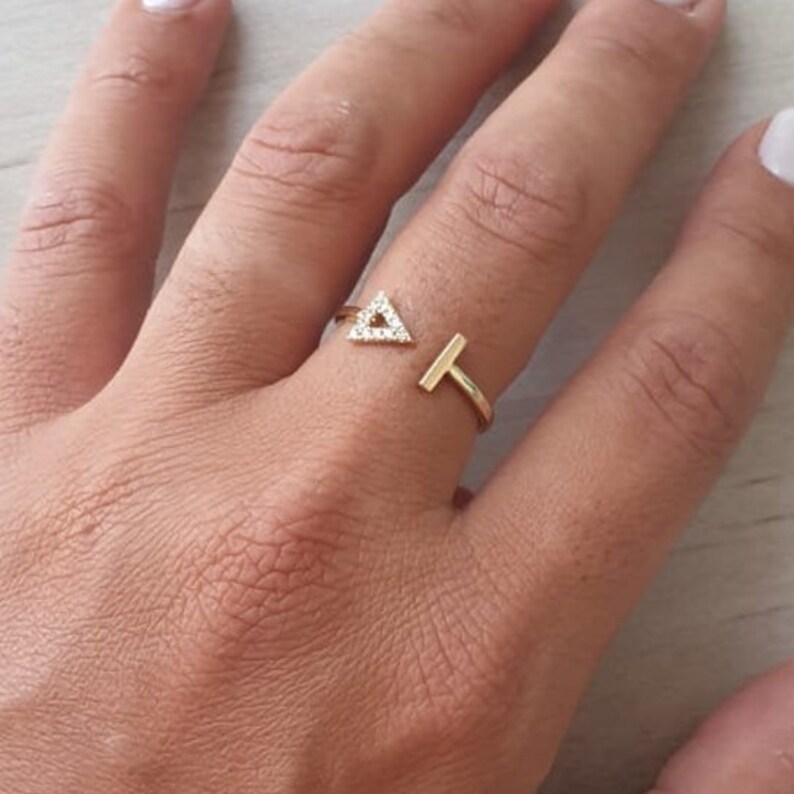 Open Diamond Ring Triangle Ring Delicate Ring Yellow Gold - Etsy