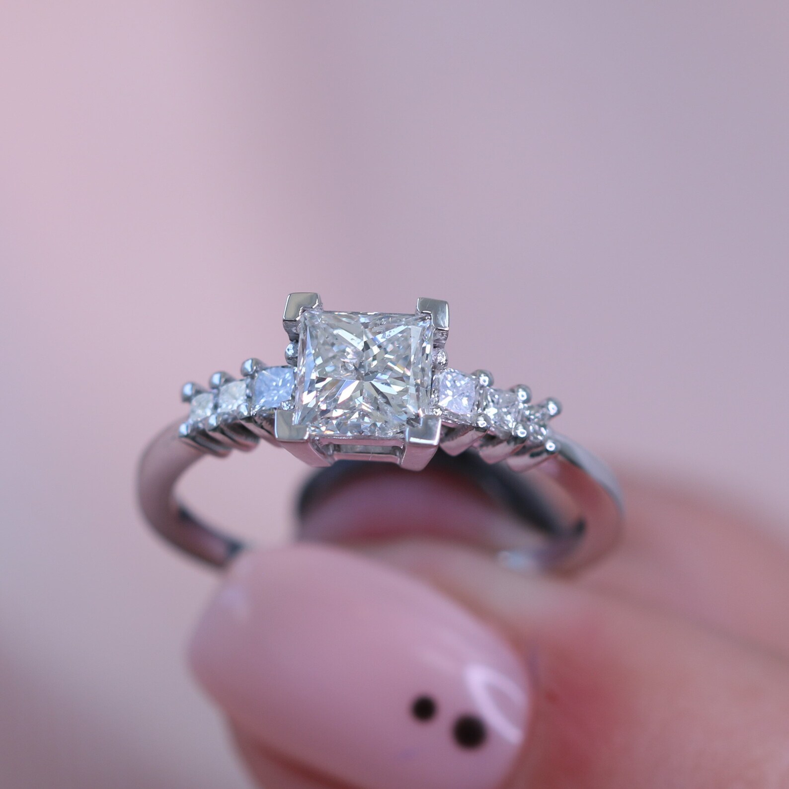 Diamond Ring, Princess Cut Gold Ring, Square Diamond Ring White Gold ...