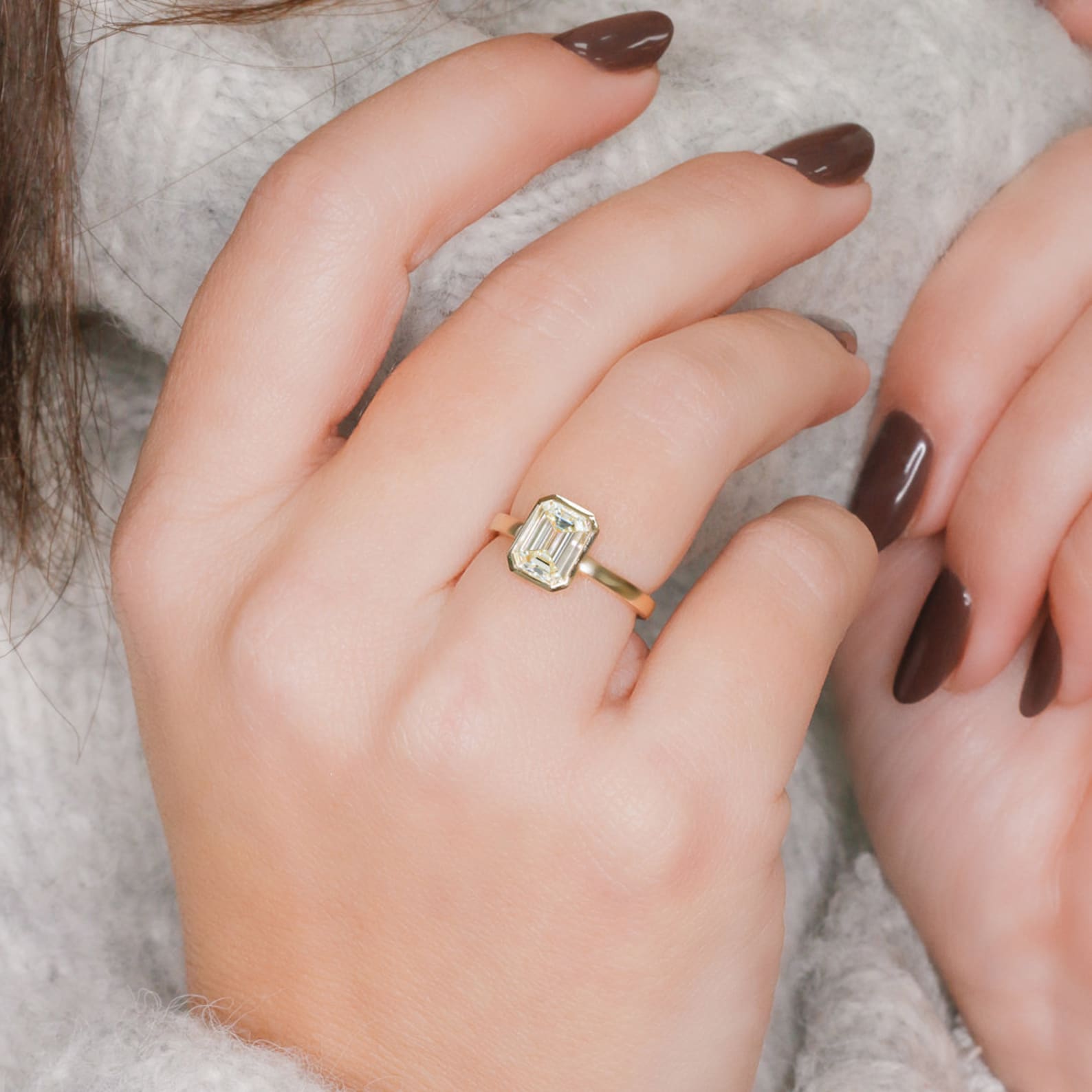 Emerald Cut Engagement Ring, Bezel Diamond Engagement Ring, 2 Carats ...