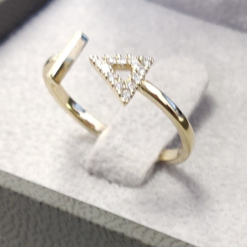 Open Diamond Ring Triangle Ring Delicate Ring Yellow Gold - Etsy