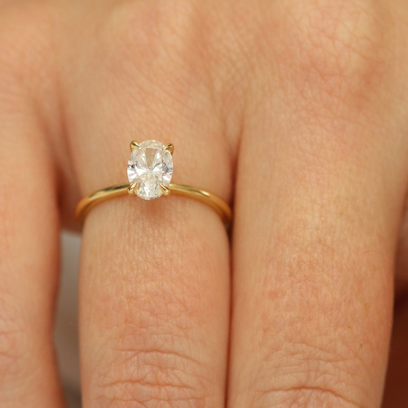 Thin Band Oval Diamond Engagement Ring Genuine Natural | Etsy