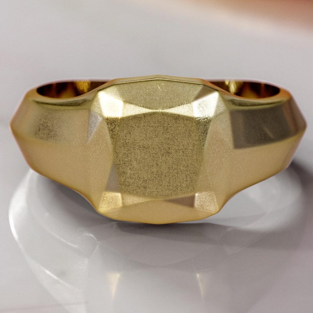 Faceted Signet Ring, Designer Jewelry Men, Faceted Wedding Band, 14k ...