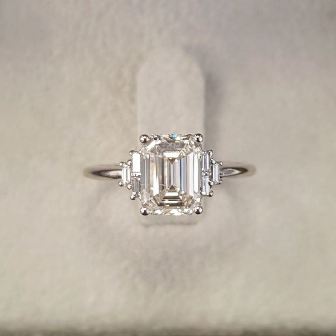 Baguette Emerald Ring, Dainty Emerald Cut Ring, Natural Emerald Diamond ...