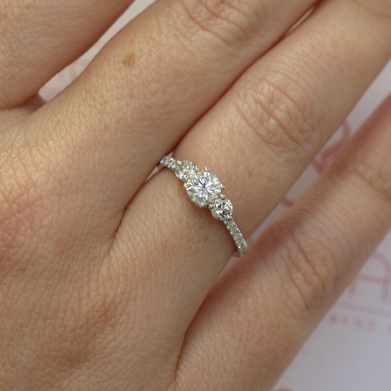 Three Diamond Engagement Ring, Cluster Engagement Ring, 14K White Gold ...