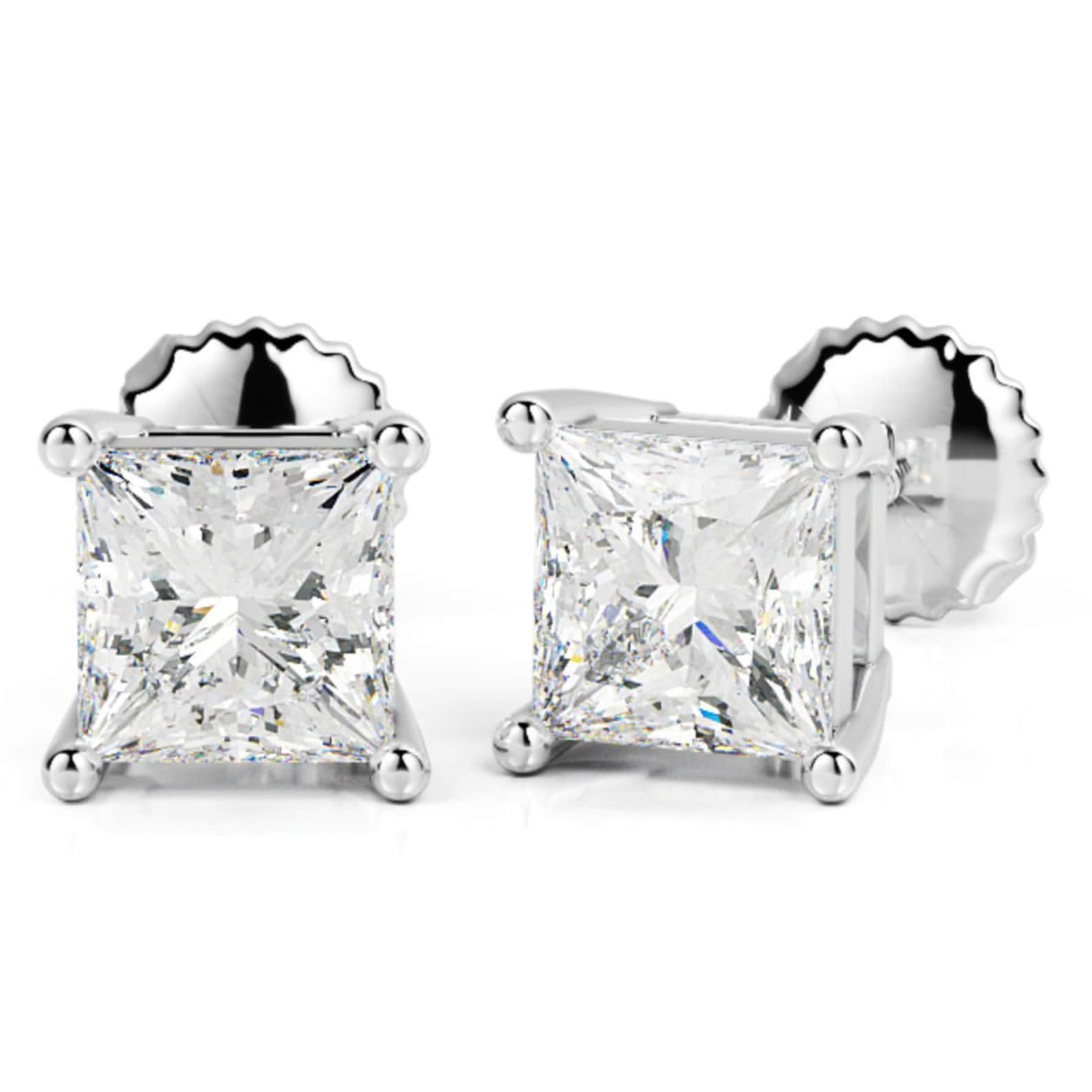 Princess Cut Stud Earrings Princess Shape Diamond Studs Dainty Stud ...