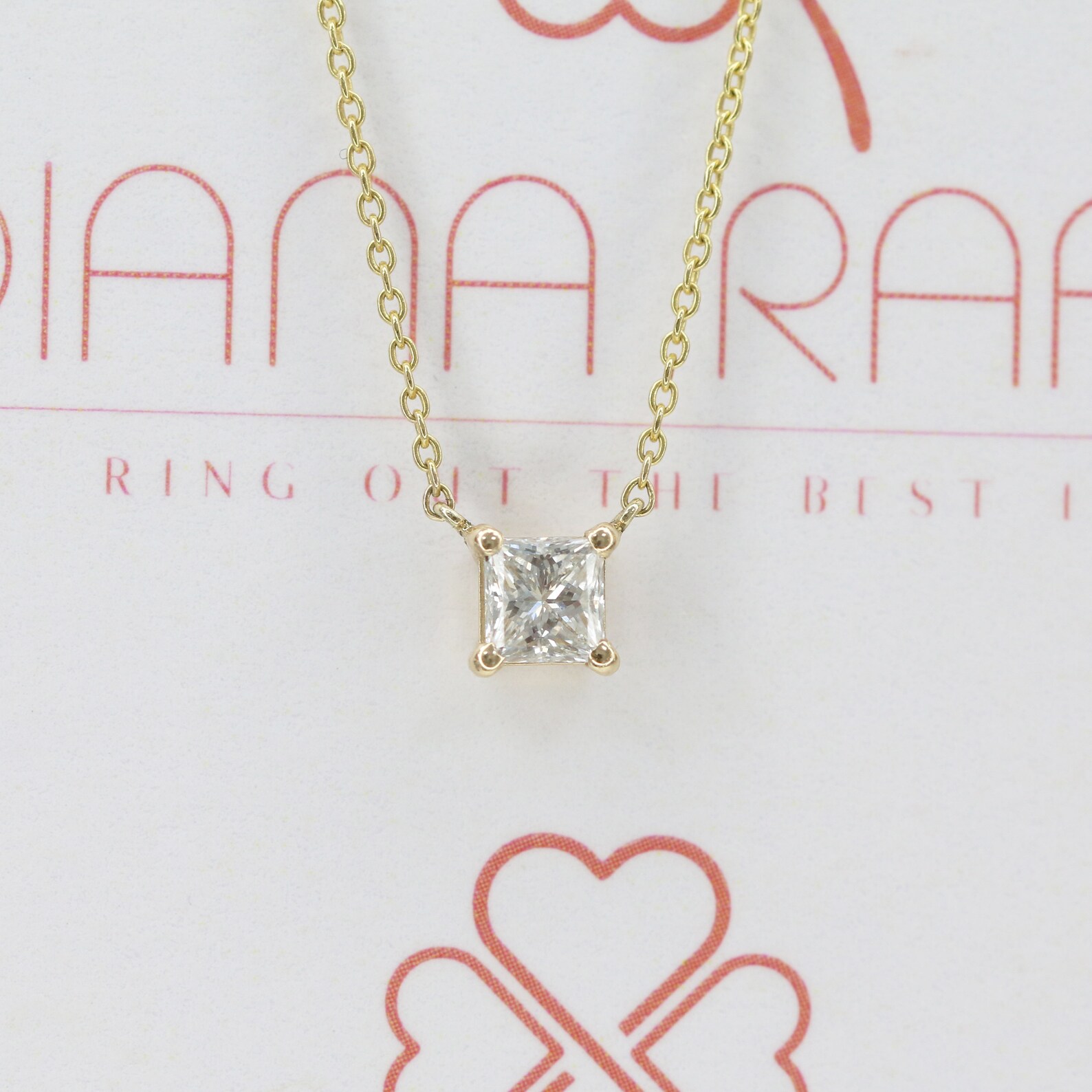 Princess Cut Necklace Genuine Princess Diamond Necklace | Etsy