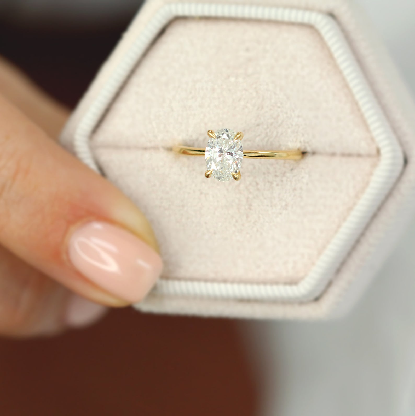 Thin Band Oval Diamond Engagement Ring Genuine Natural | Etsy