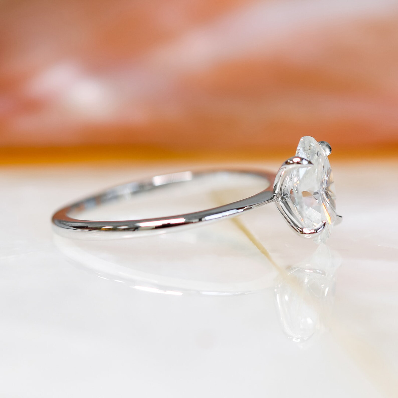 Thin Band Oval Diamond Engagement Ring Genuine Natural - Etsy