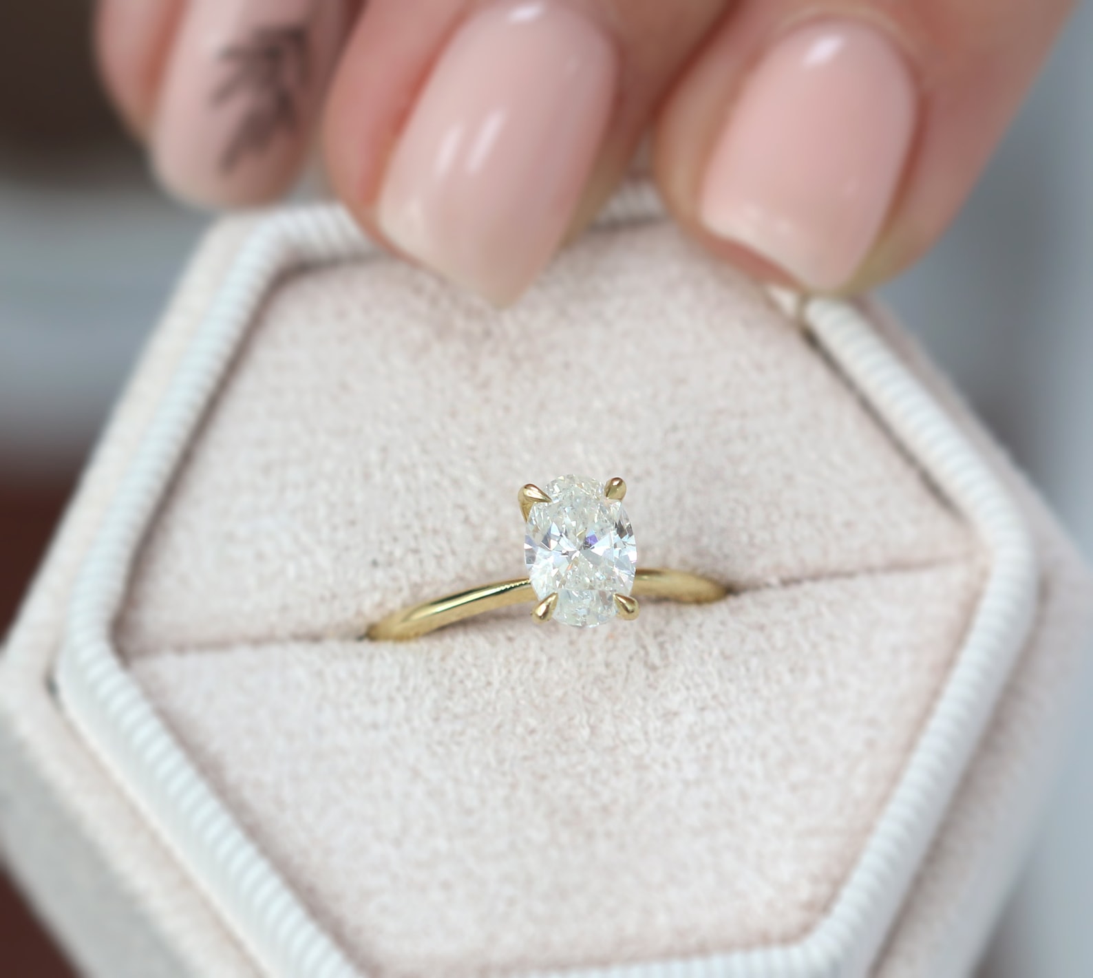 Thin Band Oval Diamond Engagement Ring Genuine Natural | Etsy