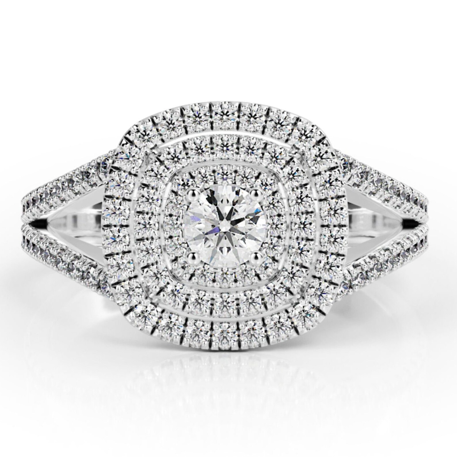 Double Halo Engagement Ring White Gold Ring Diamond Ring - Etsy