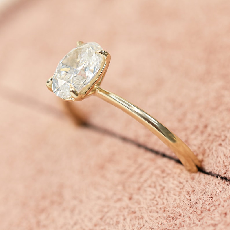 Thin Band Oval Diamond Engagement Ring Genuine Natural - Etsy