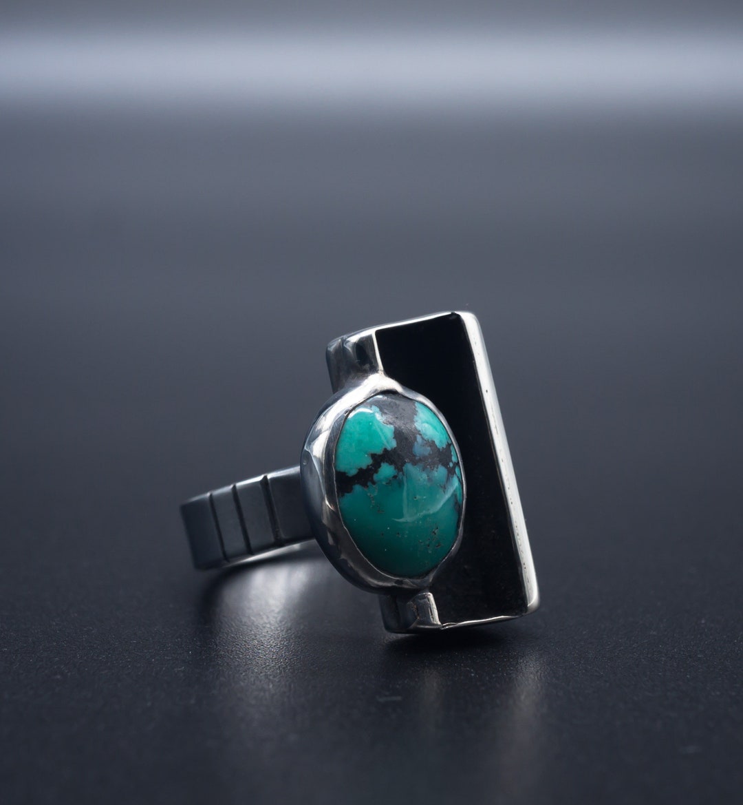 Depth Ring | Black Box Brutalist Turquoise Ring in .925 Silver | Size 7 ...