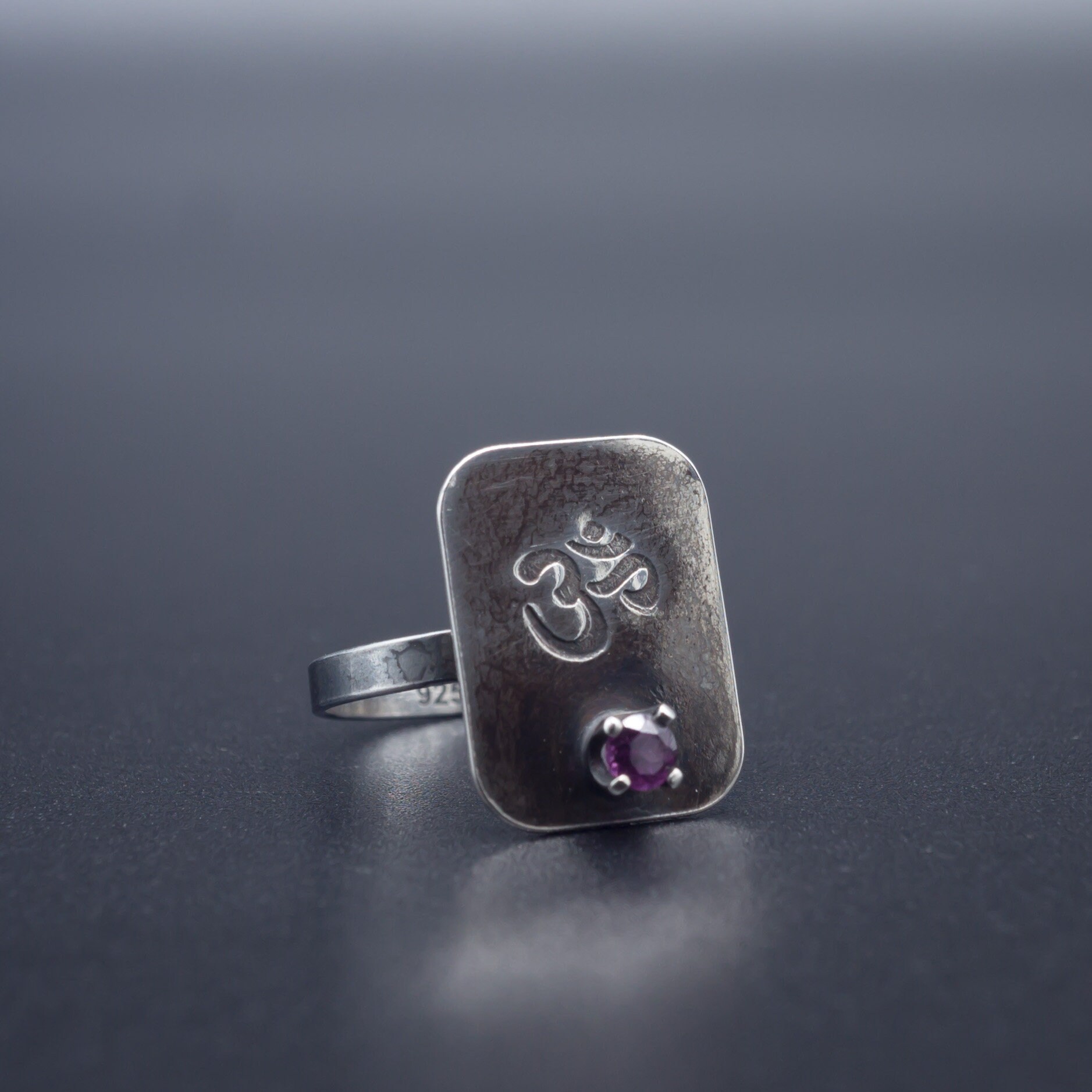 Hand Forged Aum Signet Ring With Natural Gemstone in .925 | Om Ring ...