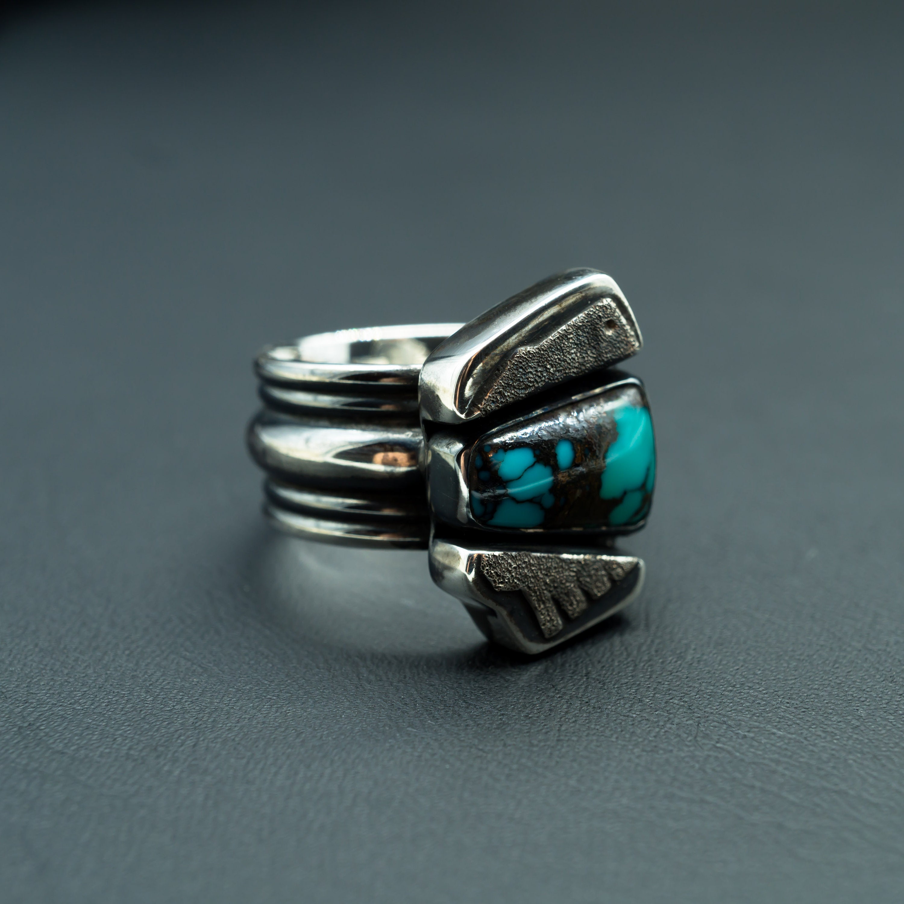 Balance Ring | Brutalist Hand Engraved Natural Turquoise Ring in .925 ...