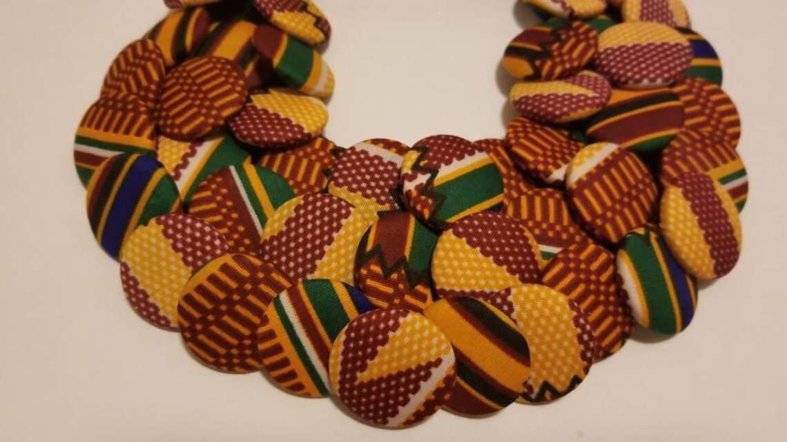 Ankara Necklace, African Print Button Necklace, Kente Button Necklace ...