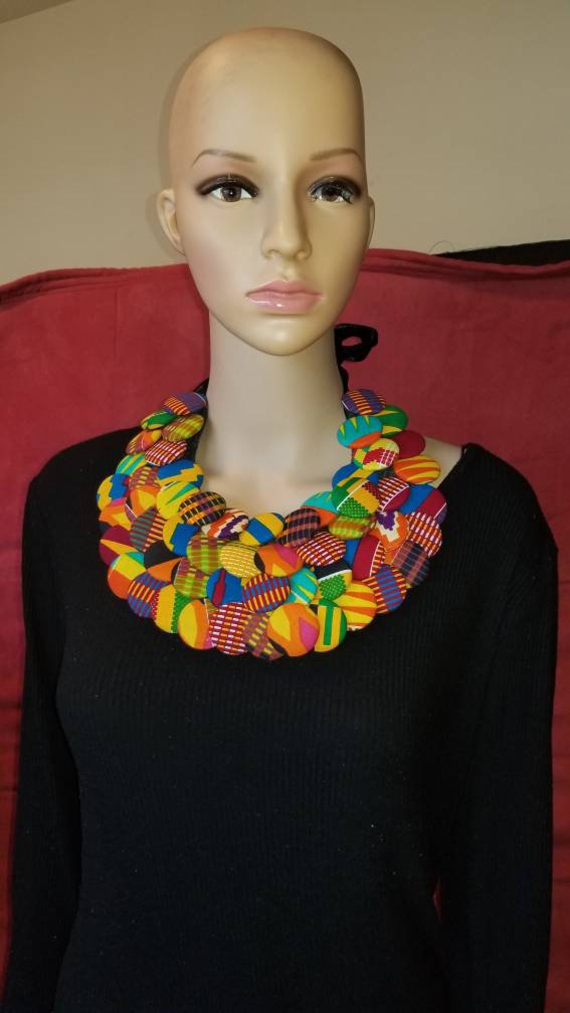 Ankara Necklace African Print Button Necklace Kente Button | Etsy