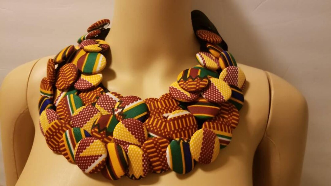 Ankara Necklace, African Print Button Necklace, Kente Button Necklace ...
