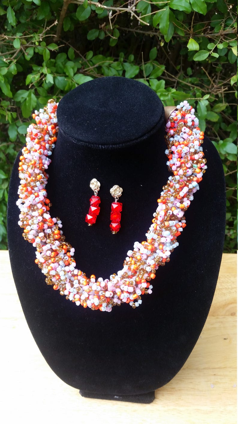 African Bead Necklace Multi Colored Bead Necklace Set Choker Necklace