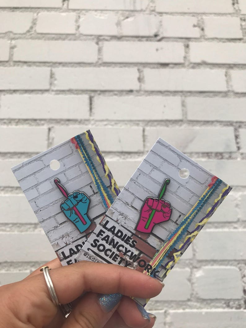 LFS Enamel Crochet Fist Pin Pink | Etsy