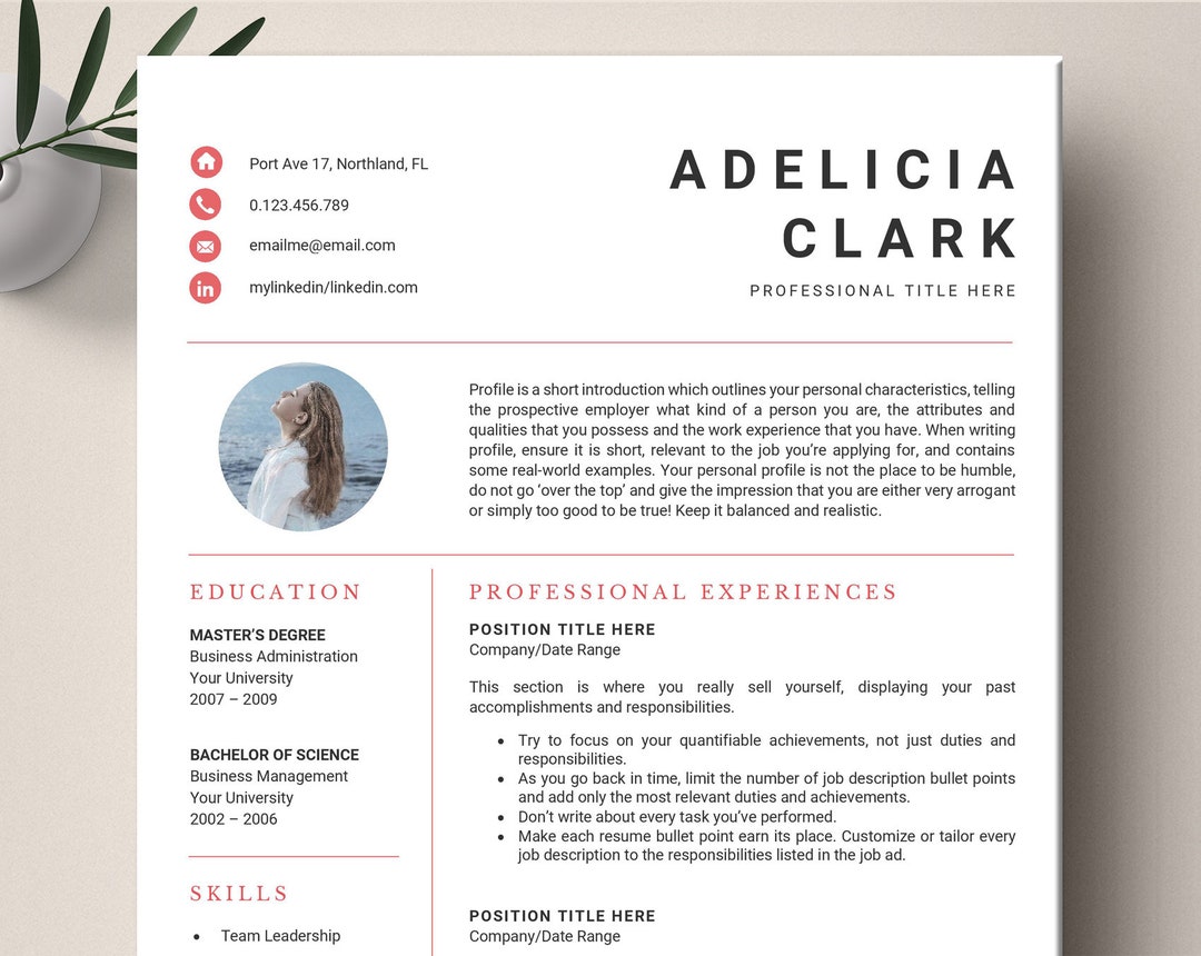Resume Template Modern Word Resume Word Resume Design 2 Page Resume ...