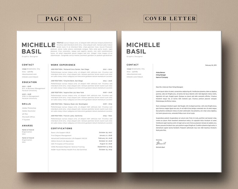 Clean Resume Template Minimalist CV Template Creative Resume Modern ...