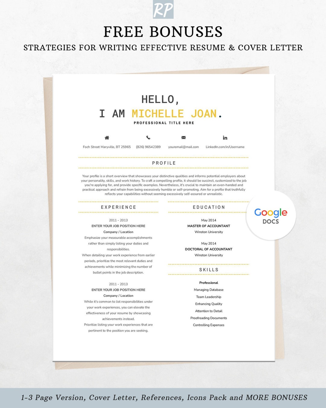 EDITABLE Google Docs Resume Template, Google Docs CV, Minimalist Google ...