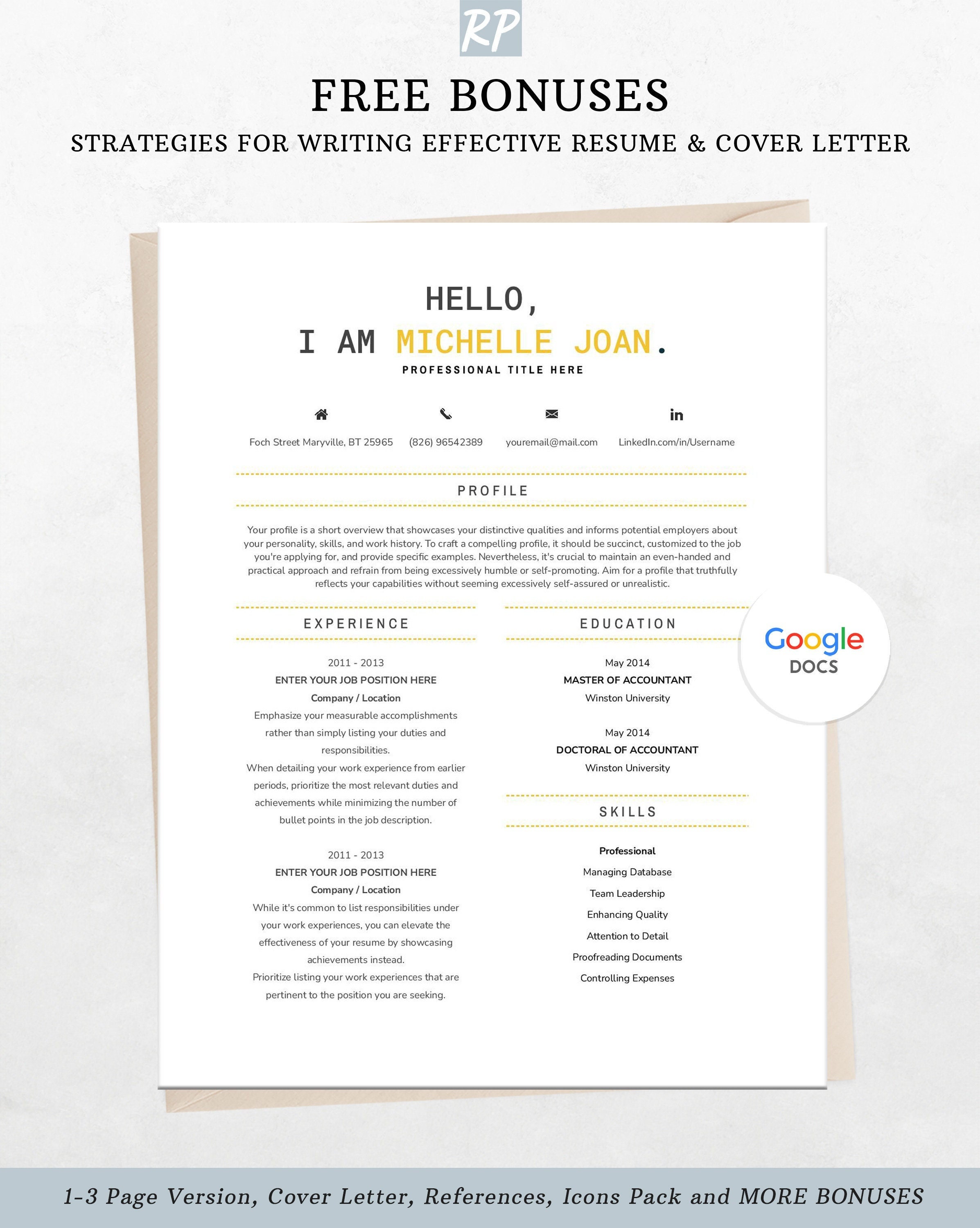 EDITABLE Google Docs Resume Template, Google Docs CV, Minimalist Google ...