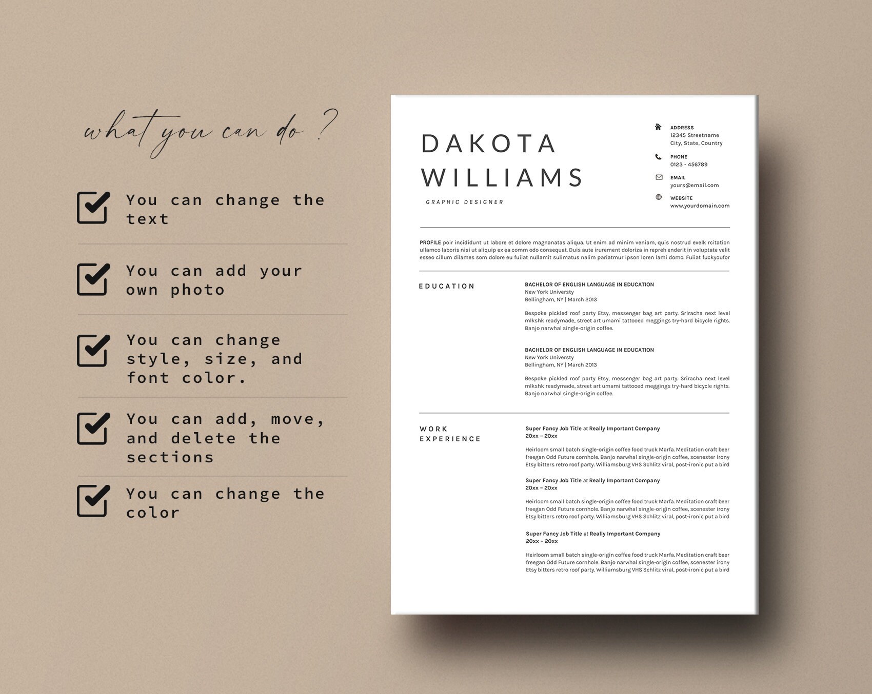 Clean Resume Template, Word & Apple Pages, Professional Executive ...