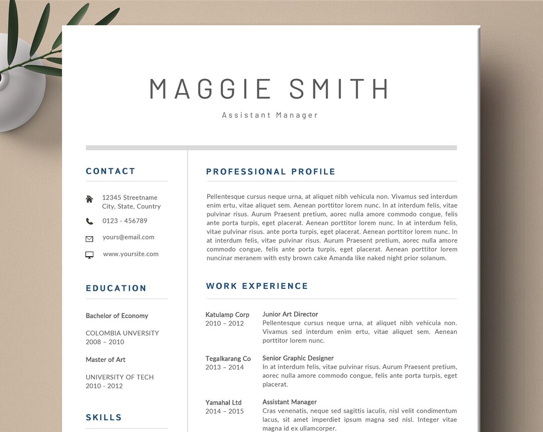 Editable Professional Resume Template, Word Resume Template, US Letter ...