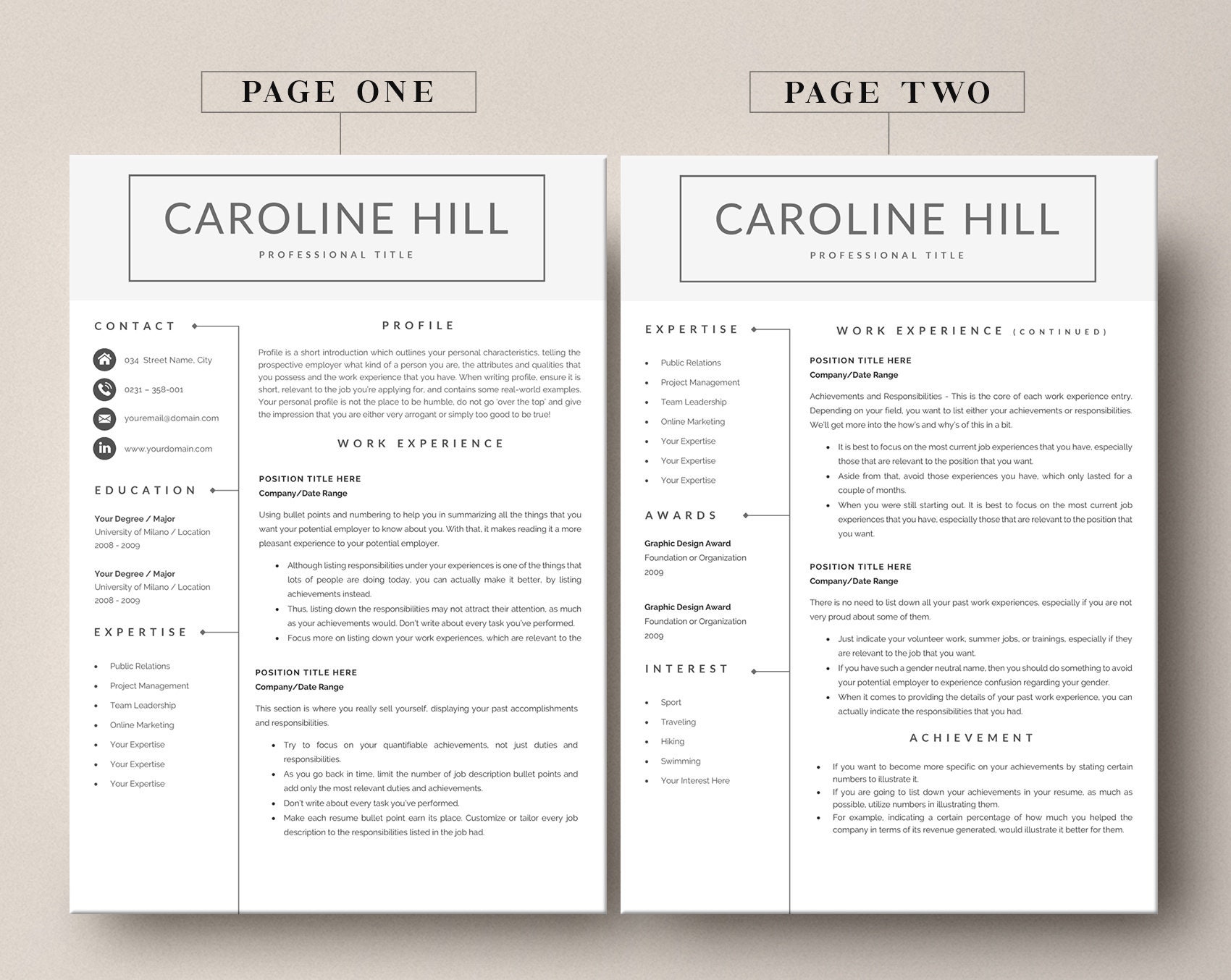 Word Resume Template, Editable 2 Page Modern Resume, Minimalist Resume ...