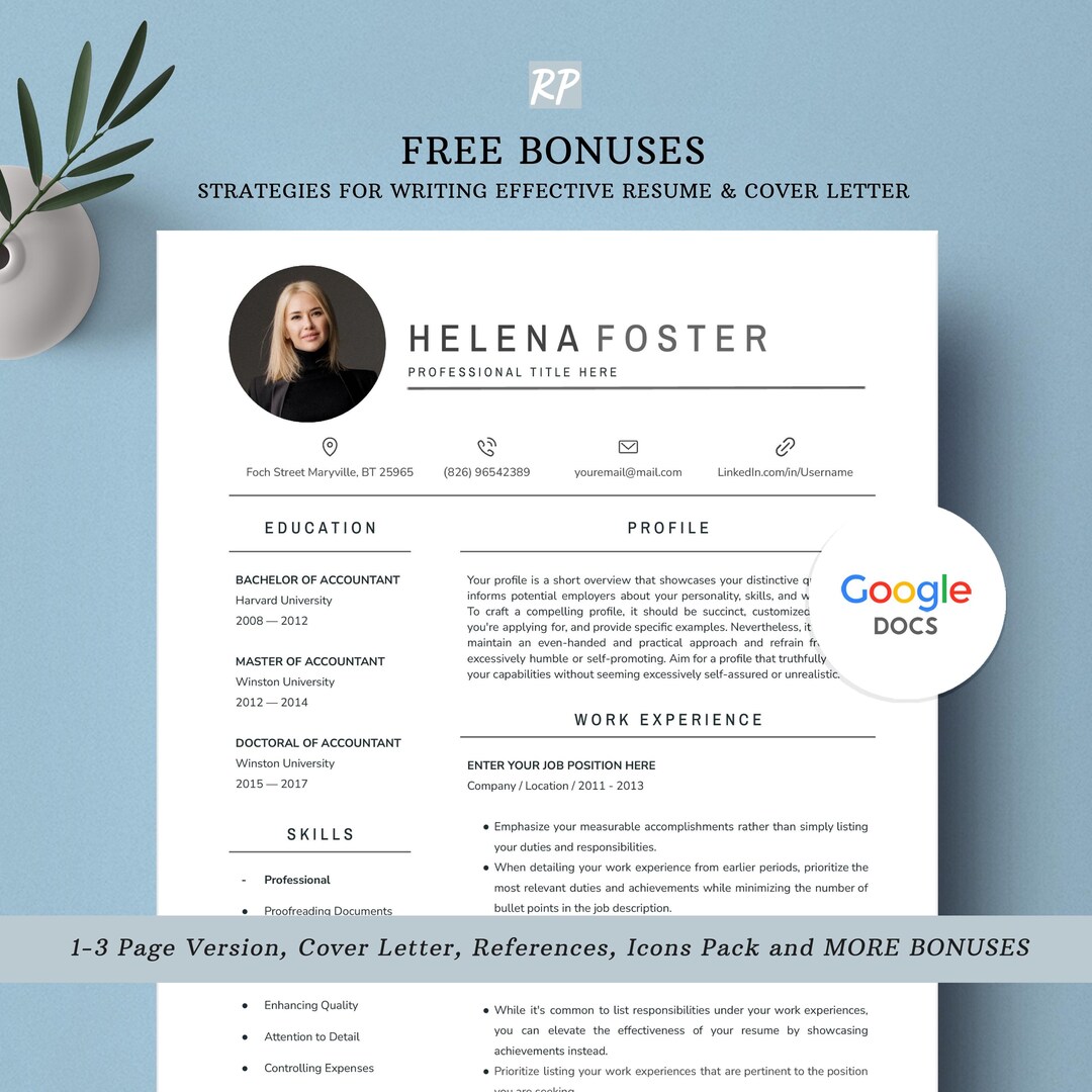 Editable Google Docs Resume Template Professional Resume With Photo ...