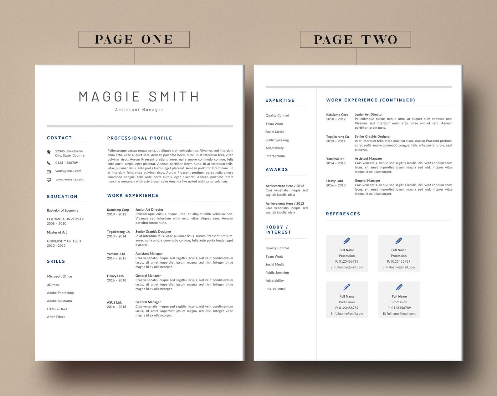 Professional Resume Template Cover Letter MS. Word Resume Template US ...