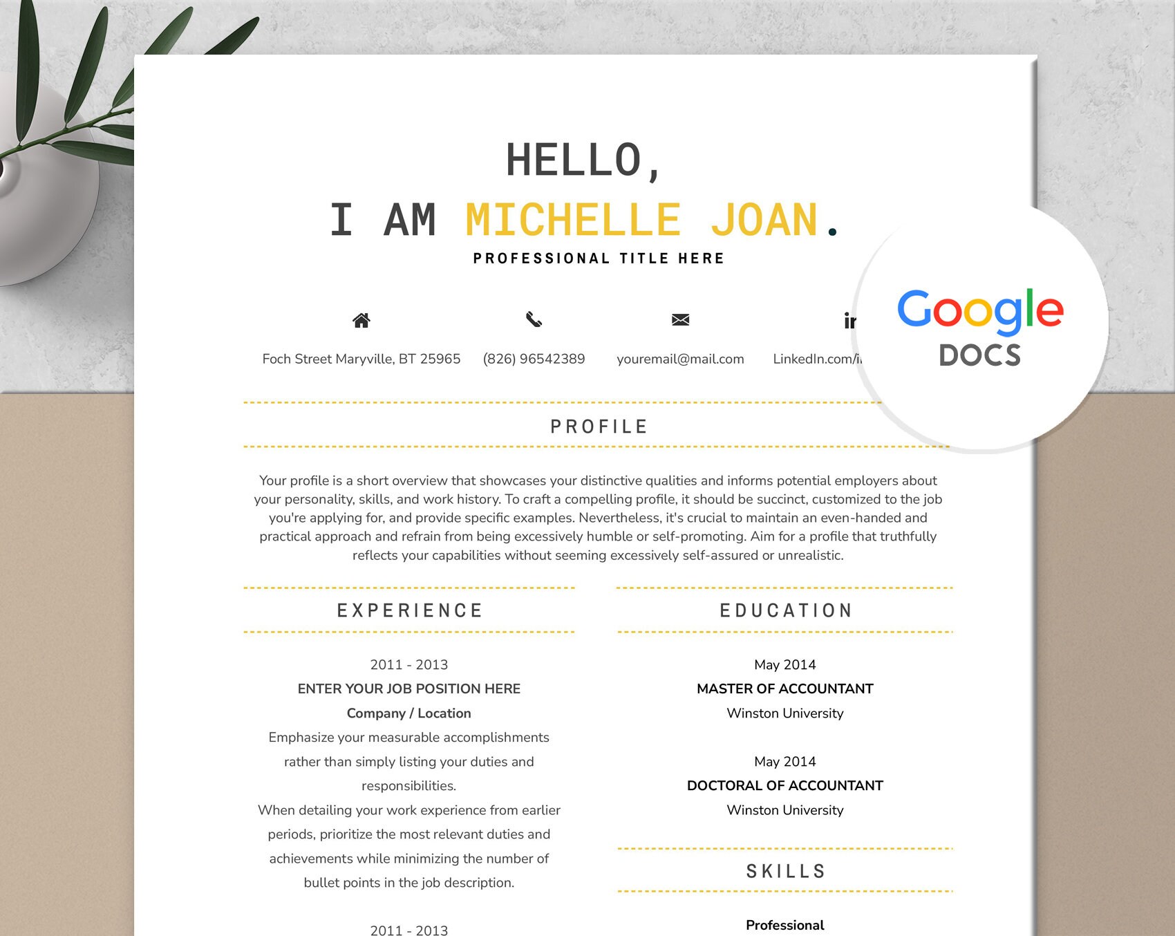 EDITABLE Google Docs Resume Template, Google Docs CV, Minimalist Google ...