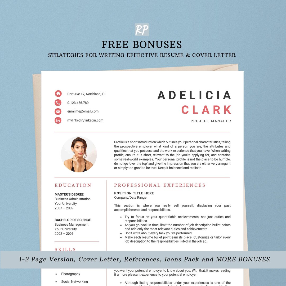 Modern Resume Template Word Apple Pages Resume 1-4 Page Professional ...