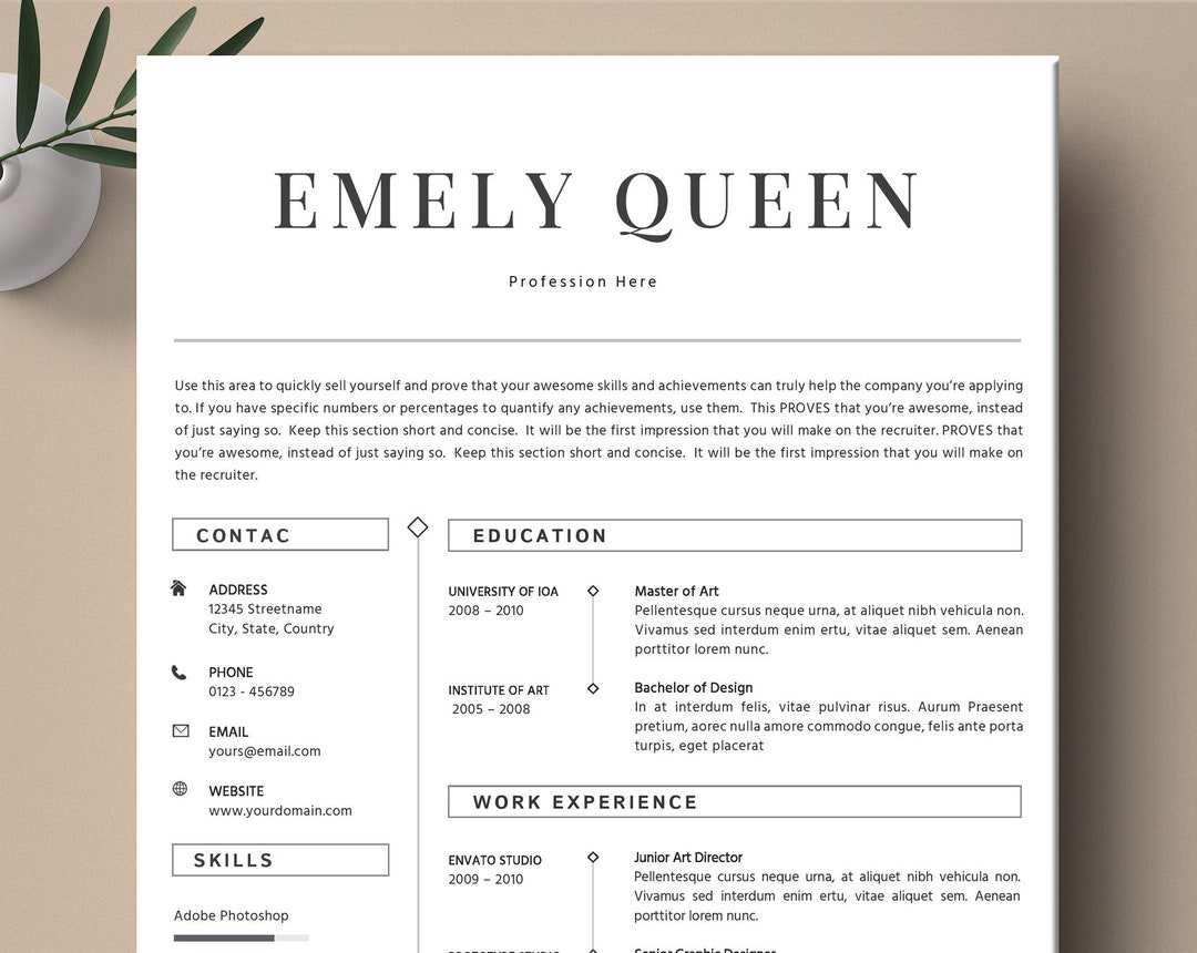 Editable Word Resume Template CV Template Cover Letter Professional ...