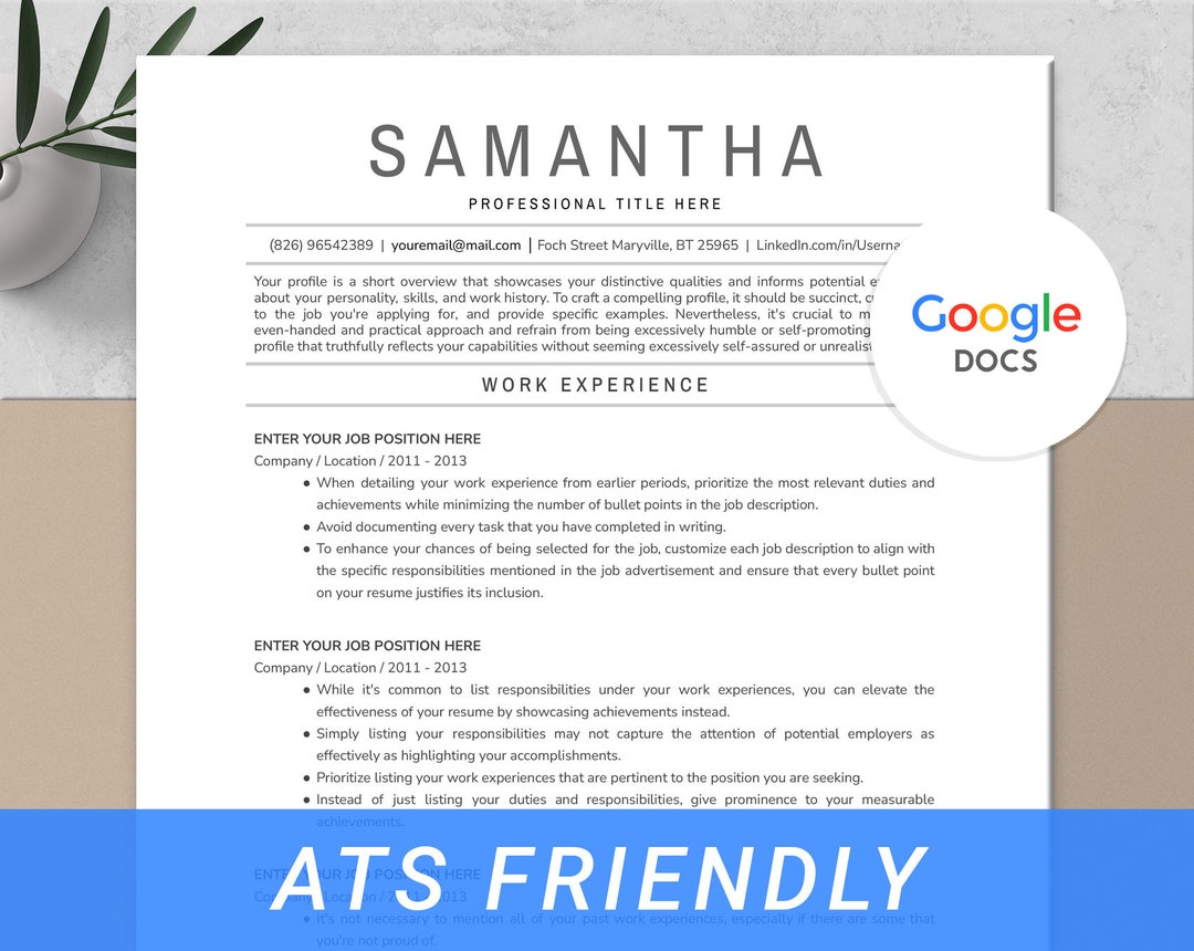 Ats-friendly Resume Template for Google Docs, Word & Pages ...