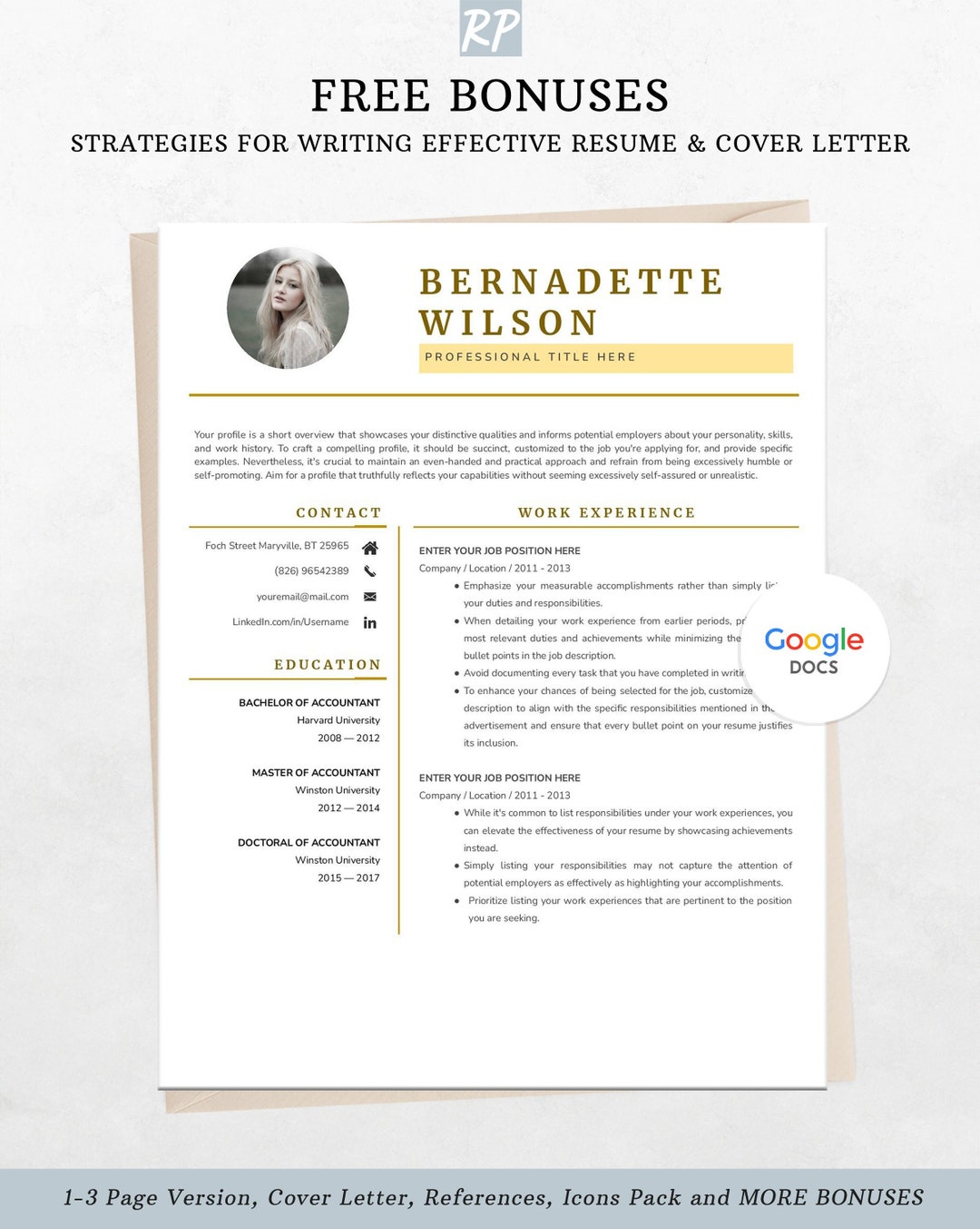Editable Google Docs Resume Template, Modern Resume, Mac Pages CV ...