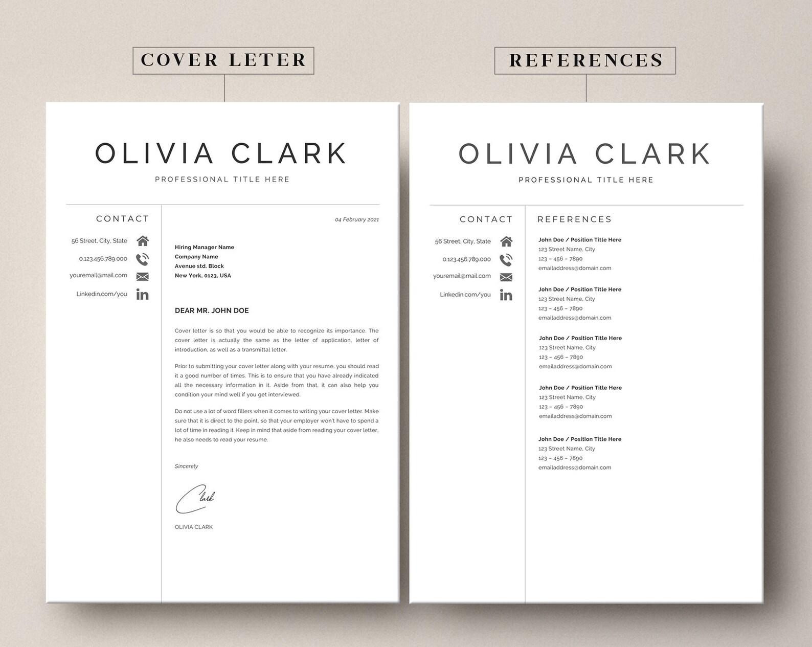 Clean Resume Template Resume Template 2 Pages CV Template Cover Letter ...