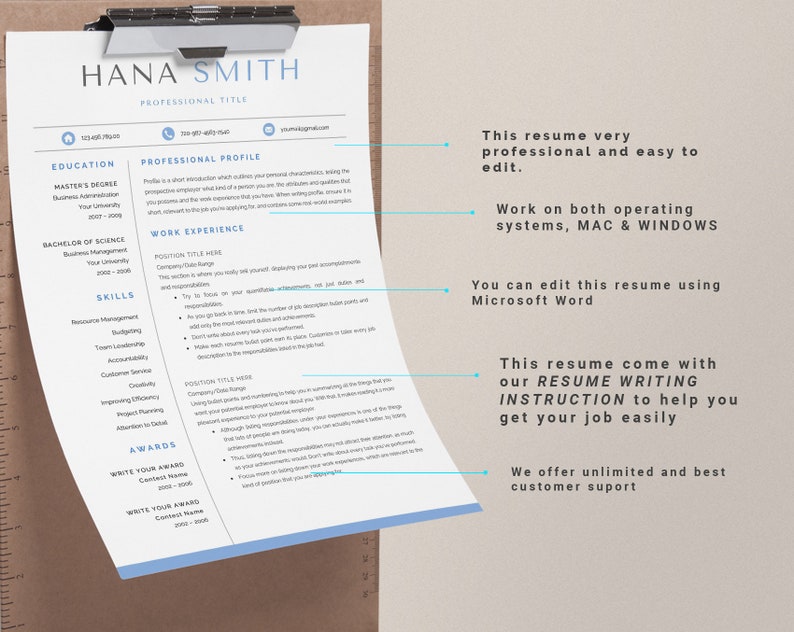 Resume Template Professional Modern Resume Template For Etsy