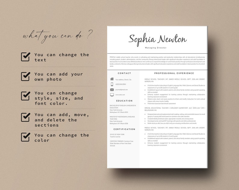 EDITABLE Professional Resume Template Modern Resume for Word CV ...