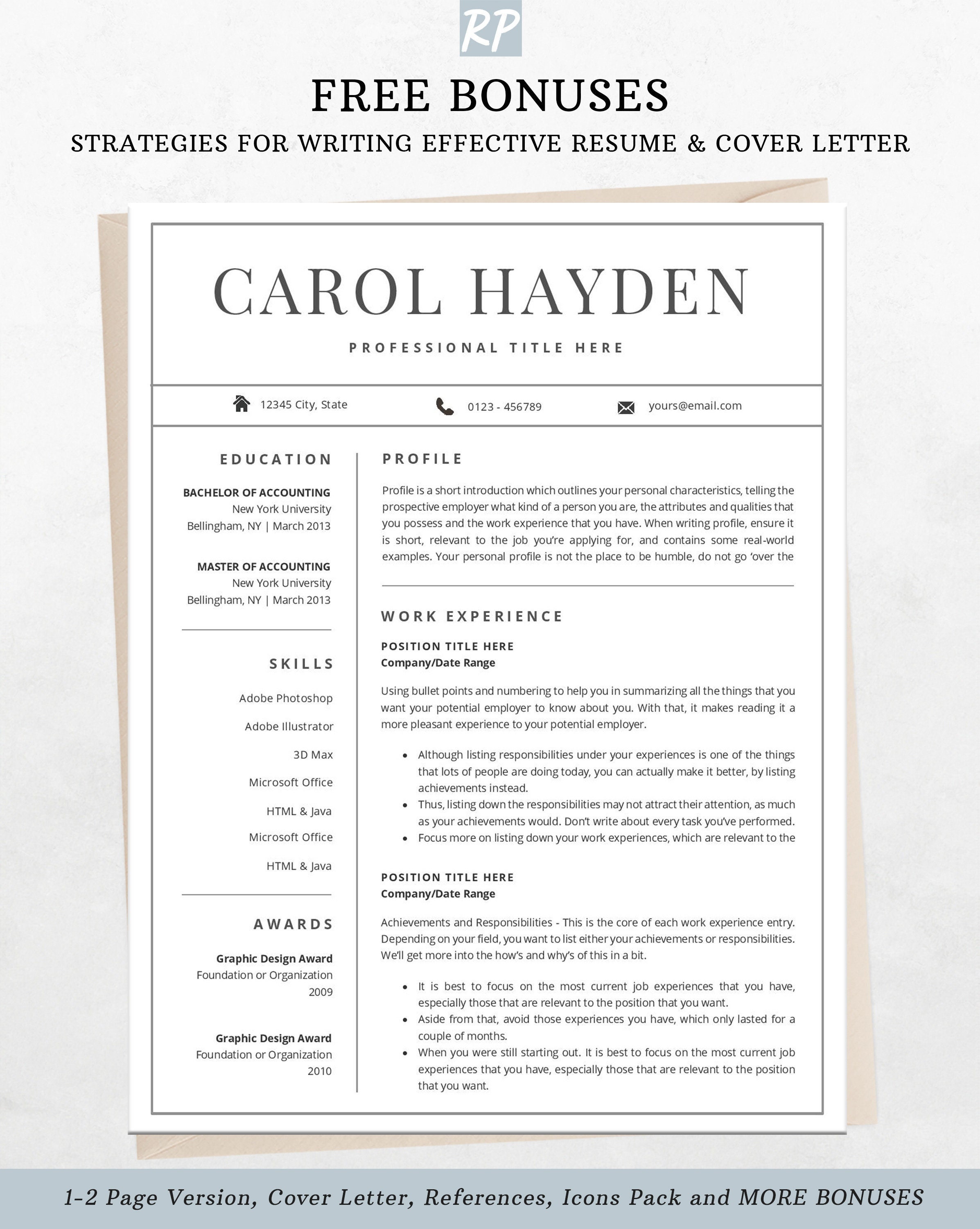 Editable Resume Template, Word Resume Template, Professional Resume ...
