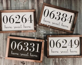Zip Code Wood Sign | Etsy