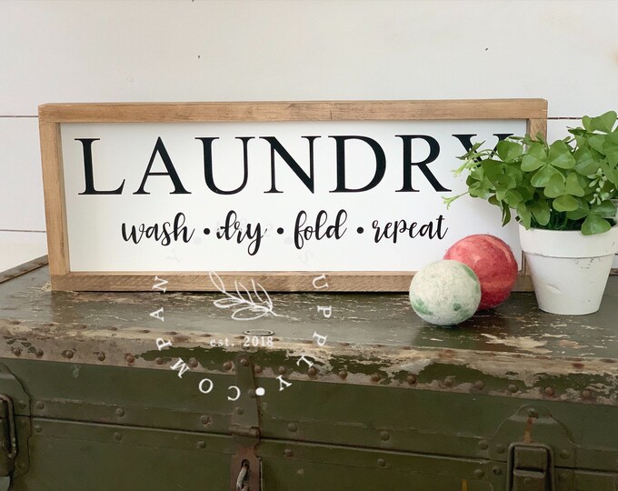 Laundry Sign | Laundry - Wash Dry Fold Repeat Wood Framed Sign | Wood ...
