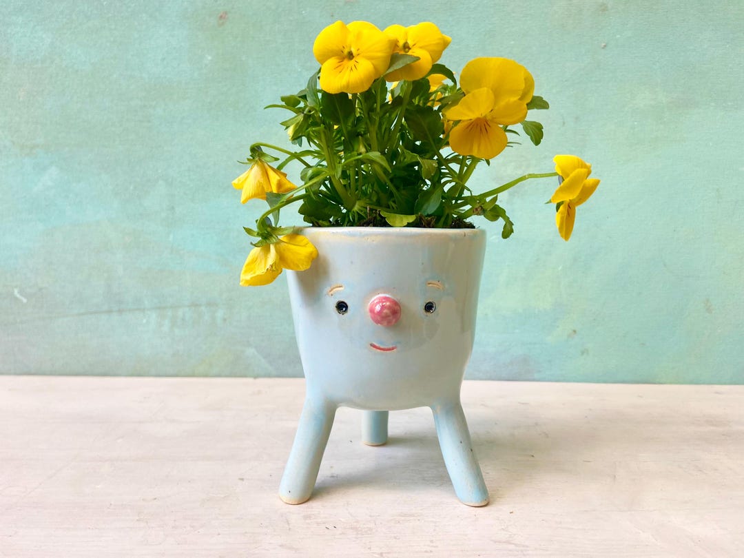 Flowerpot Clown in Light Blue With Funny Face Stands on Three Feet ...